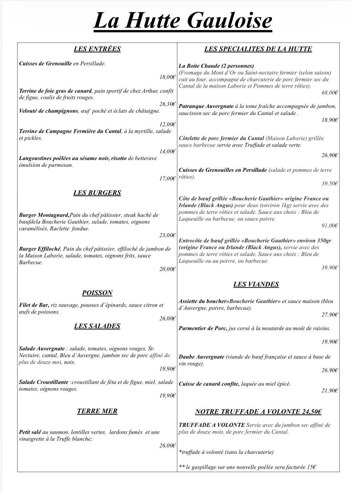 Notre Carte – La Hutte Gauloise